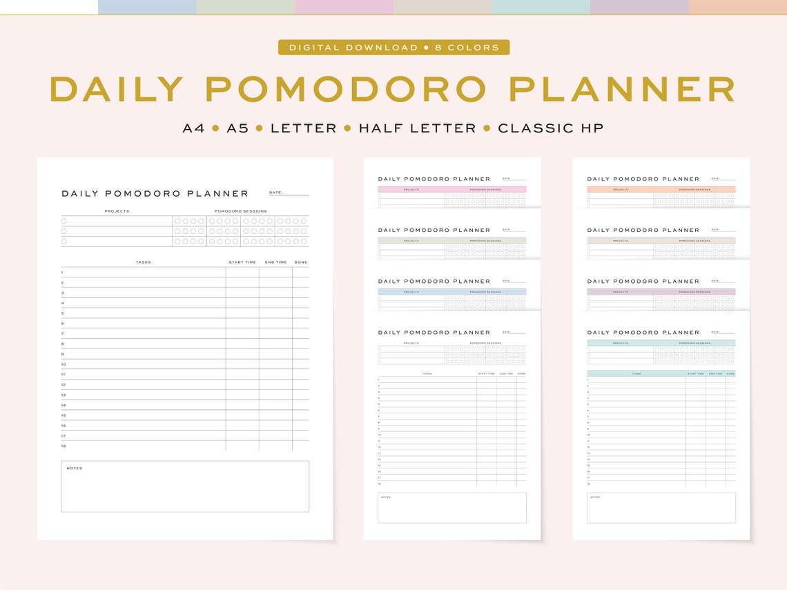 Printable Pomodoro Planner, Fillable | Daily Pomodoro Work and Study ...