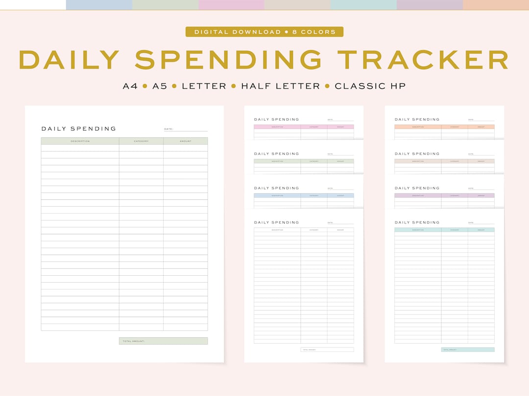 Printable Daily Spending Tracker, Fillable | Undated Daily Spending ...