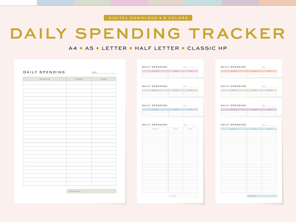Printable Daily Spending Tracker, Fillable Expense Log (digital ...