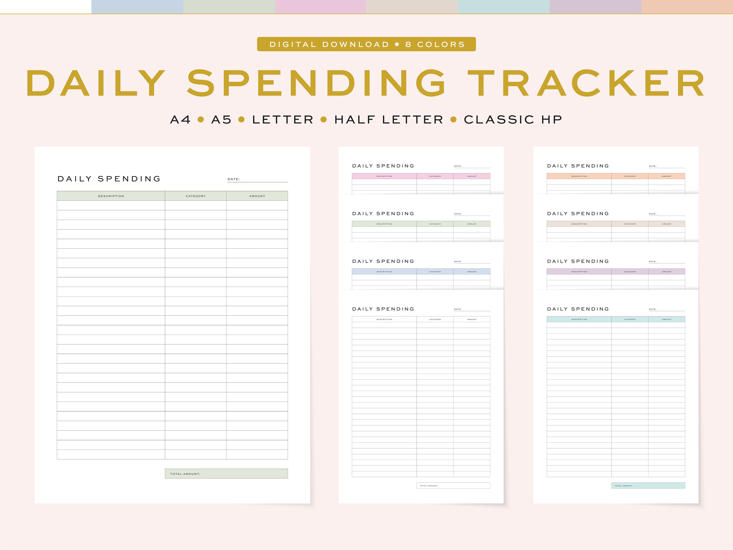 Printable Daily Spending Tracker, Fillable | Undated Daily Spending ...