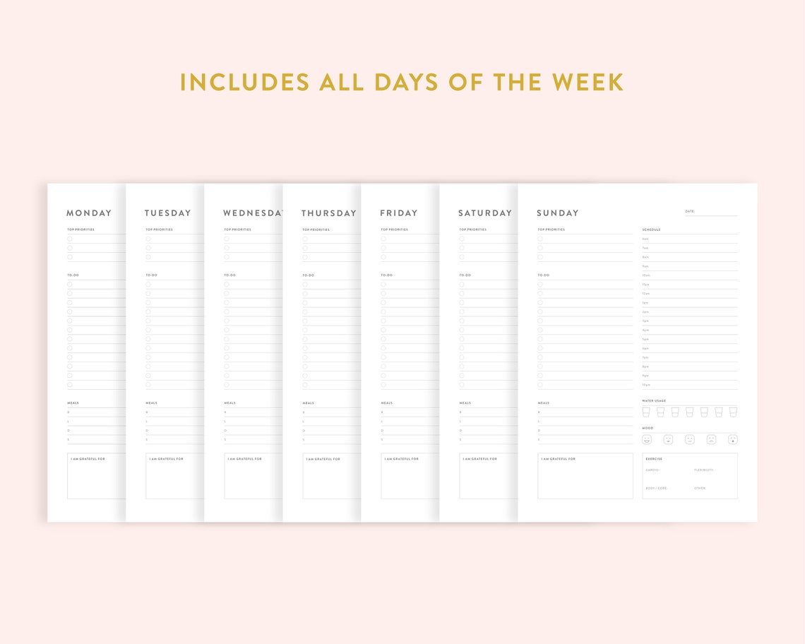 Printable 7-day Planner Fillable Daily Planner Schedule | Etsy UK