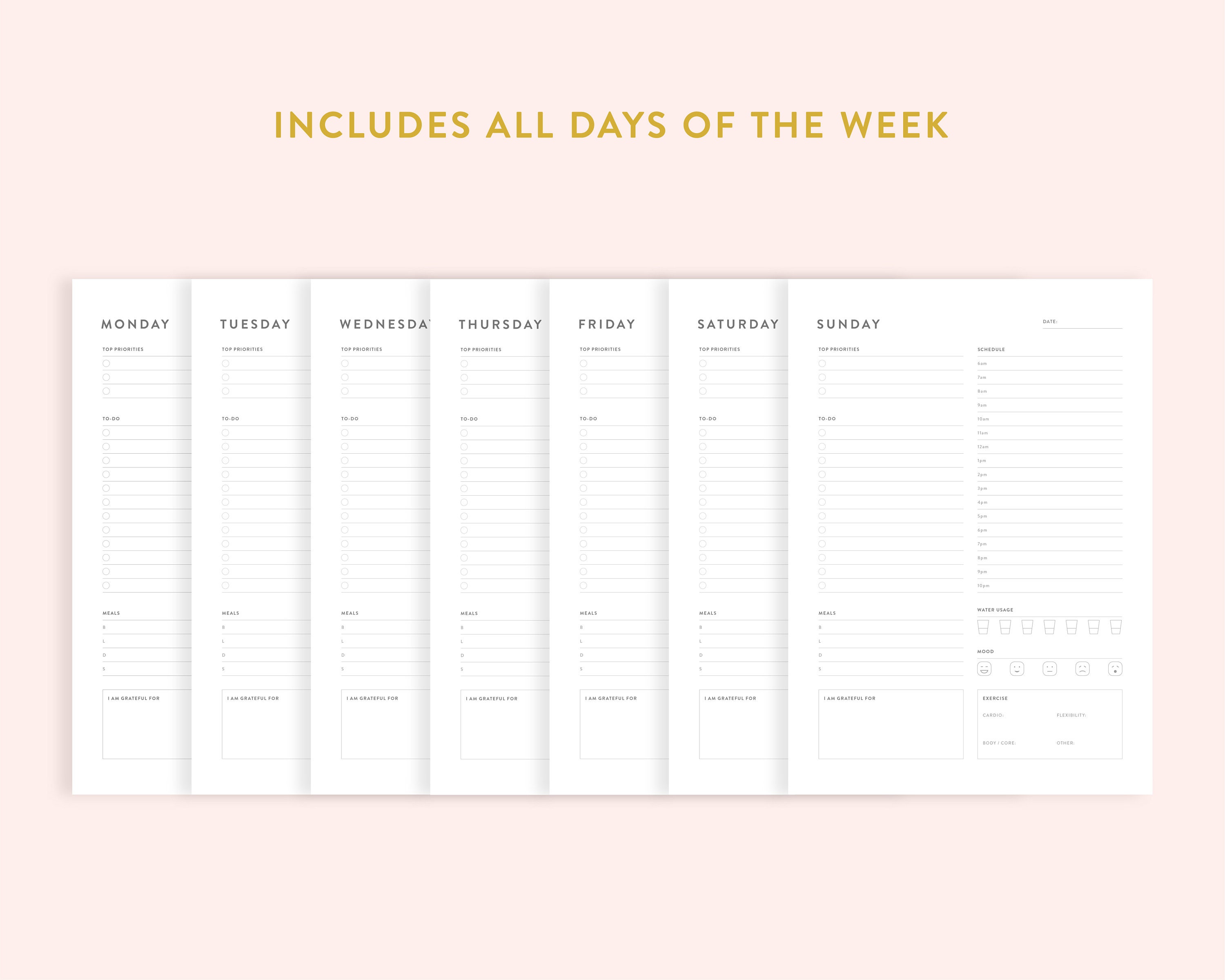 Printable 7-day Planner Fillable Daily Planner Schedule | Etsy UK