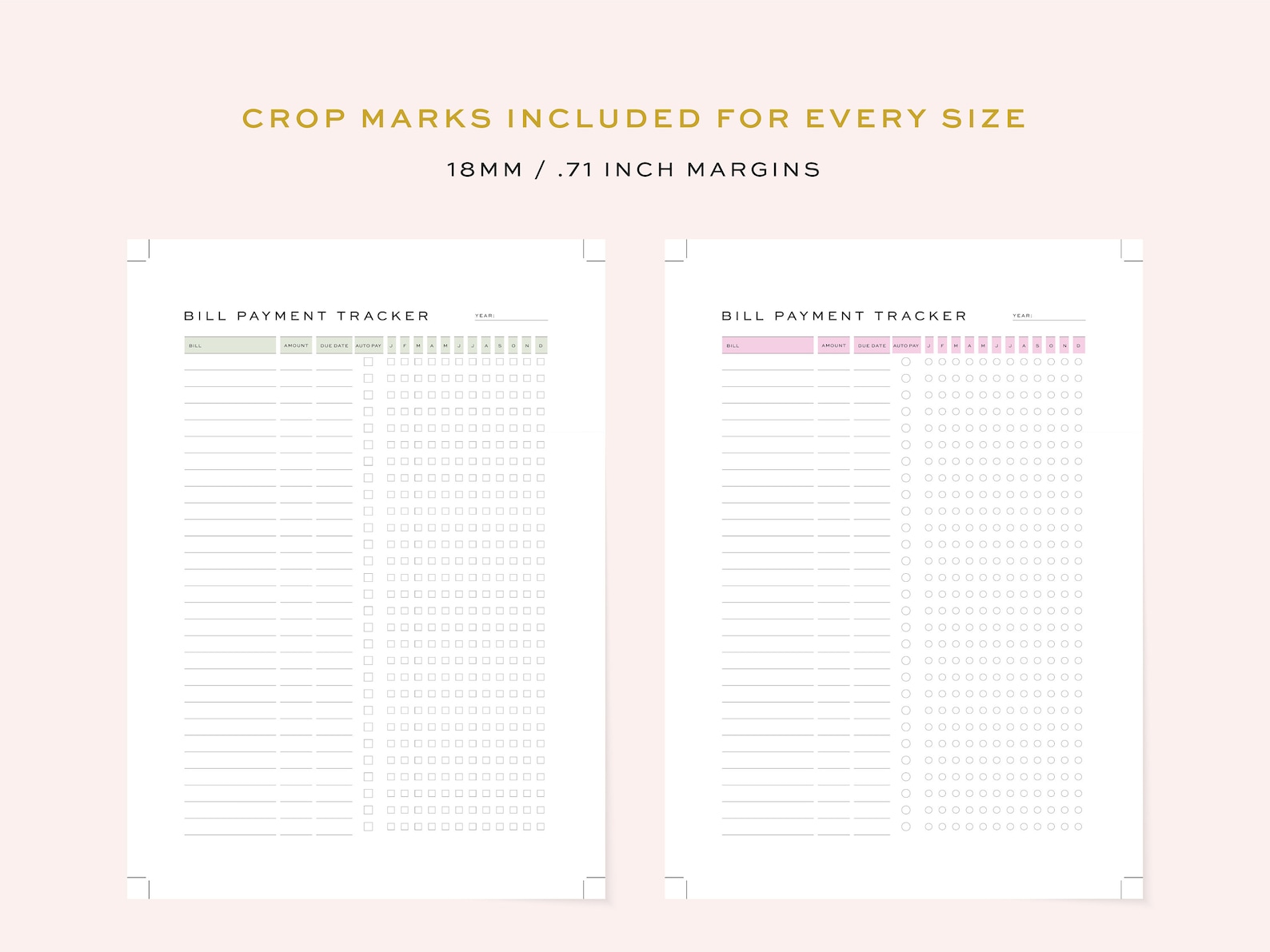 Printable Bill Payment Tracker, Vertical, Yearly / Monthly (annual ...
