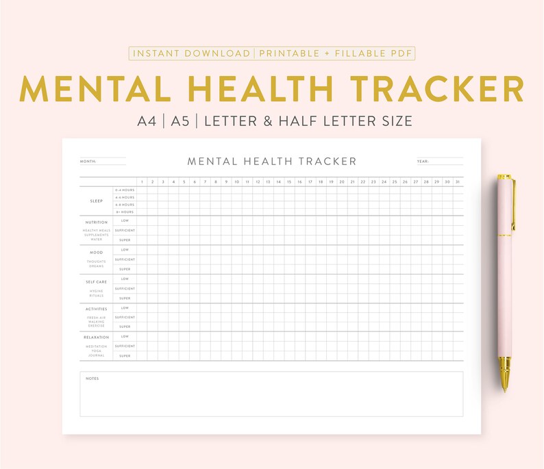 Printable Mental Health Tracker Fillable Monthly Mental | Etsy