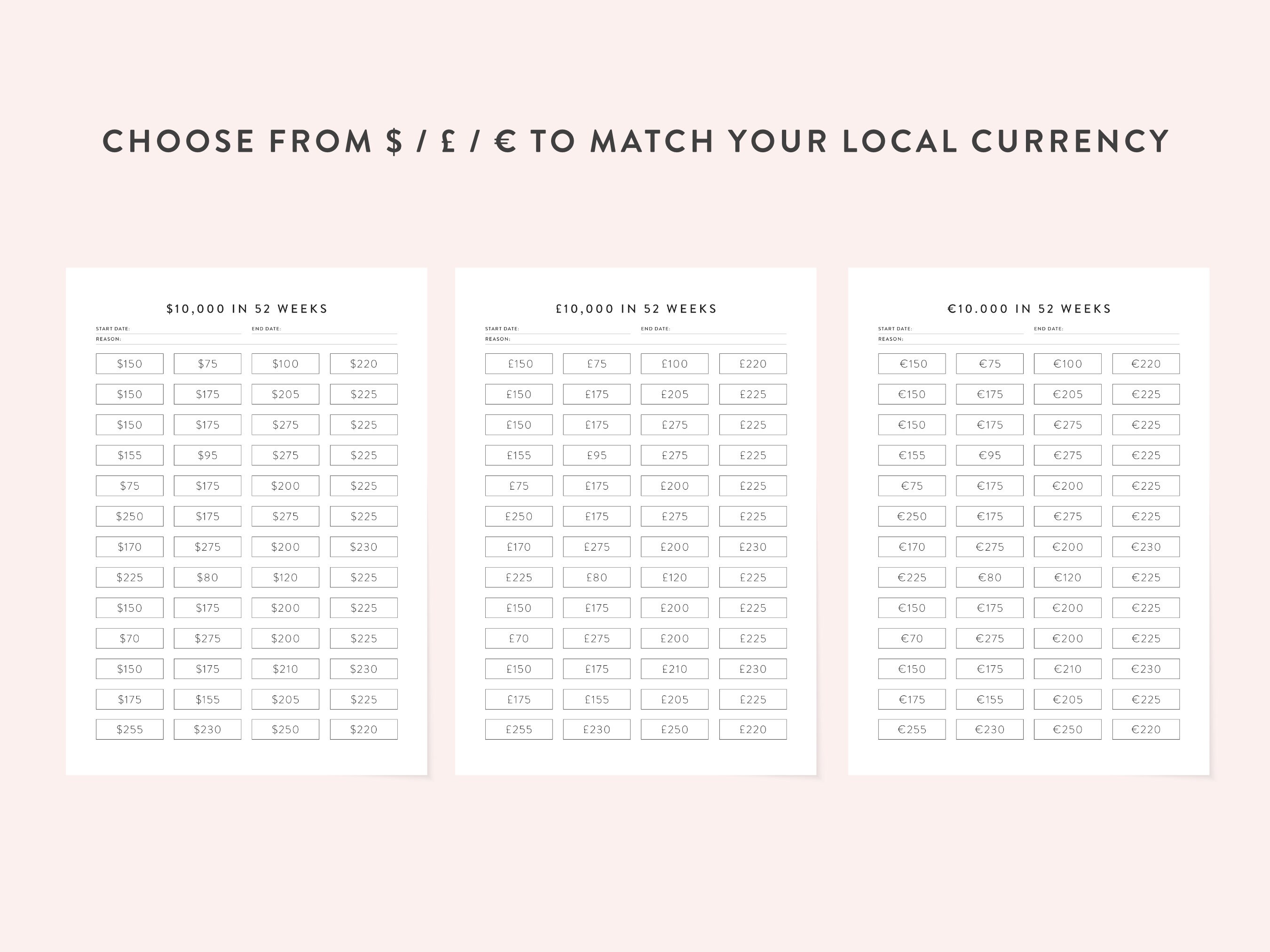 Printable 10K In 52 Weeks Challenge Fillable 10K Savings Challenge 52