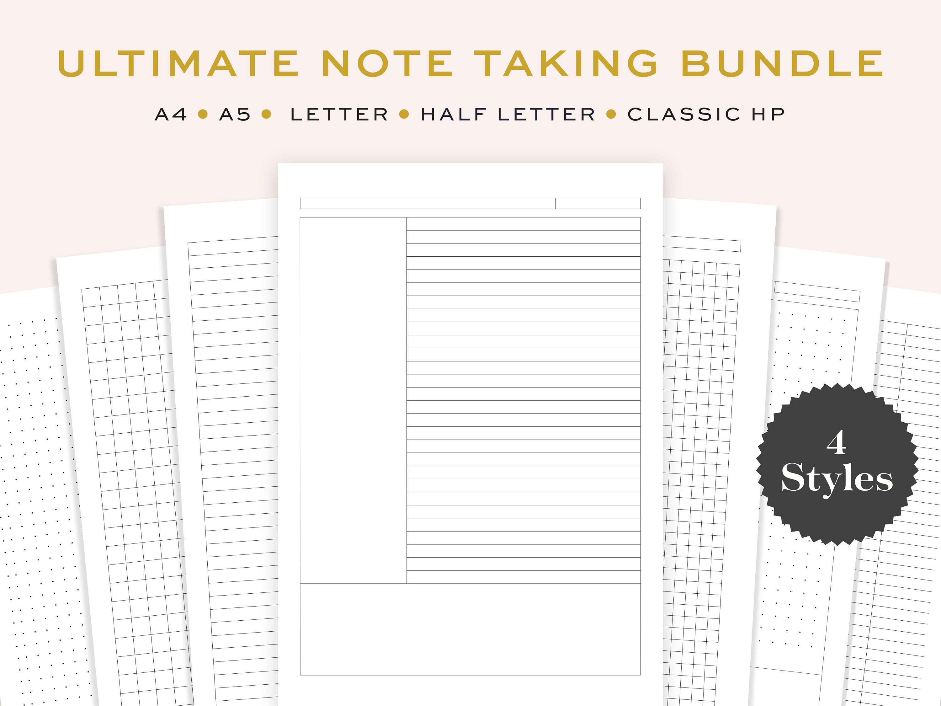 Printable Note Taking Bundle Ruled / Lined Paper Cornell - Etsy
