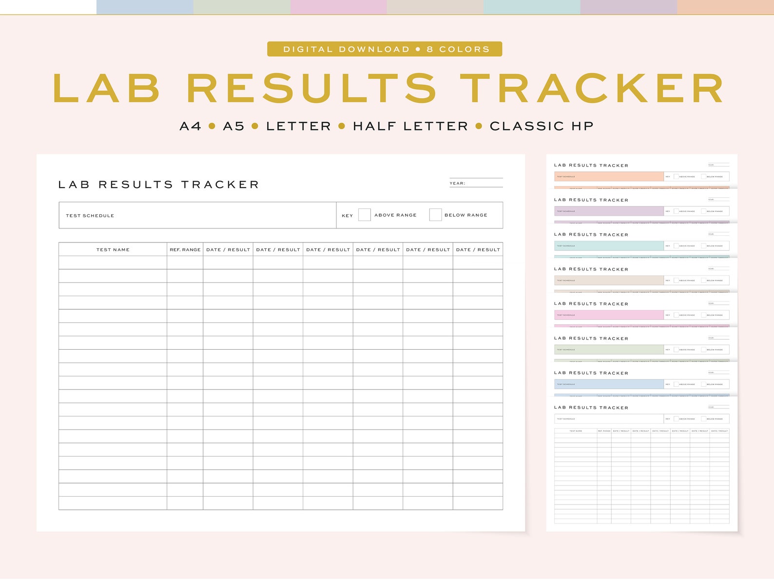 Printable Lab Results Tracker | Annual Lab Results Chart, Lab Records ...
