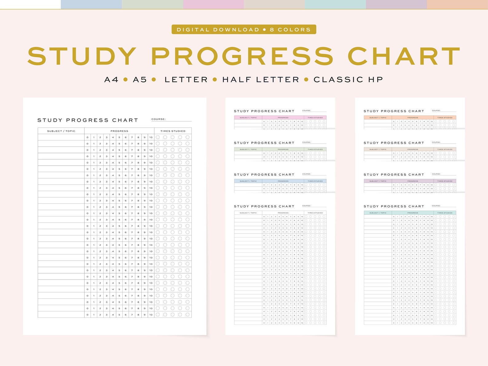 Printable Study Progress Chart, Student Study Planner, Study Progress ...