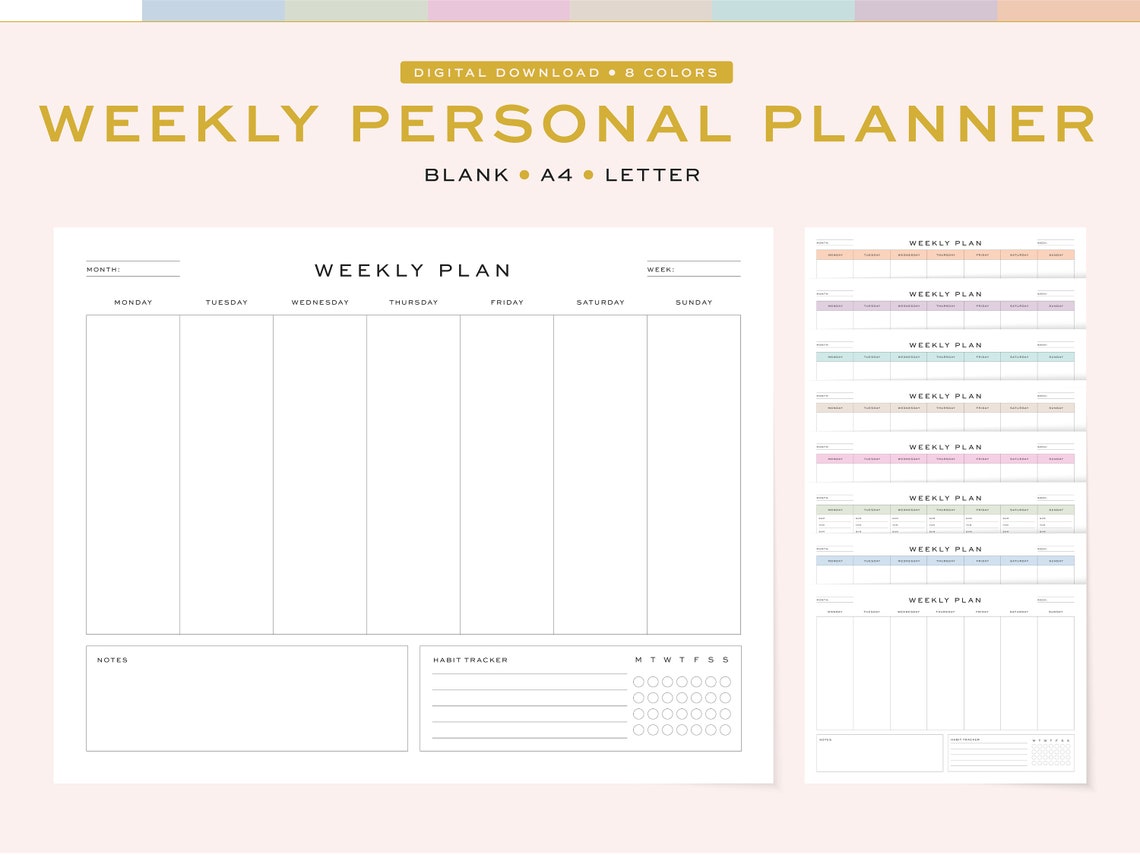 Personal Weekly Planner Printable Fillable Undated Weekly - Etsy