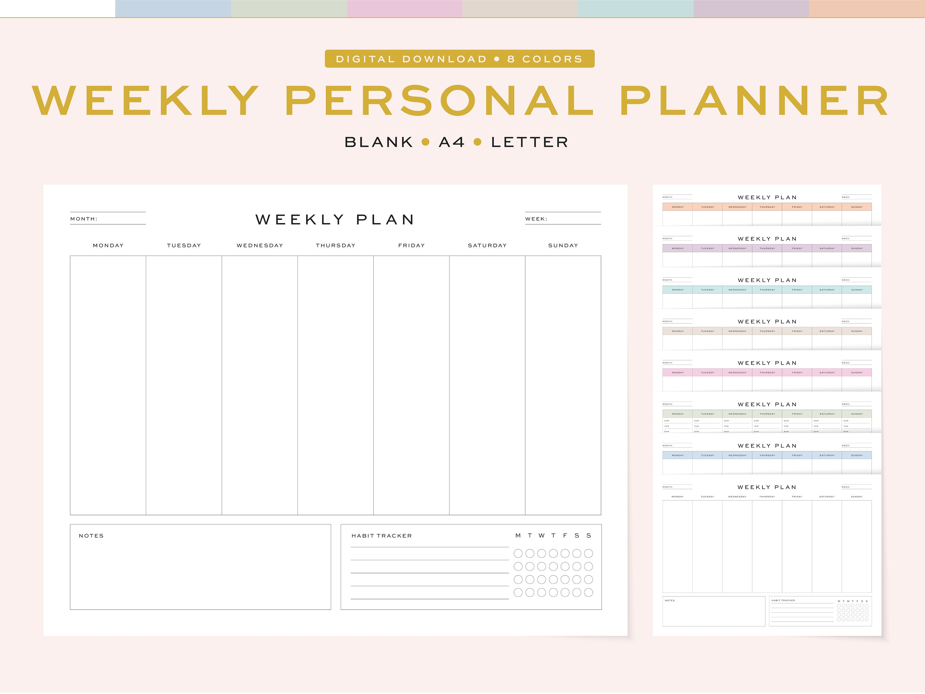 Personal Weekly Planner Printable Fillable Undated Weekly - Etsy