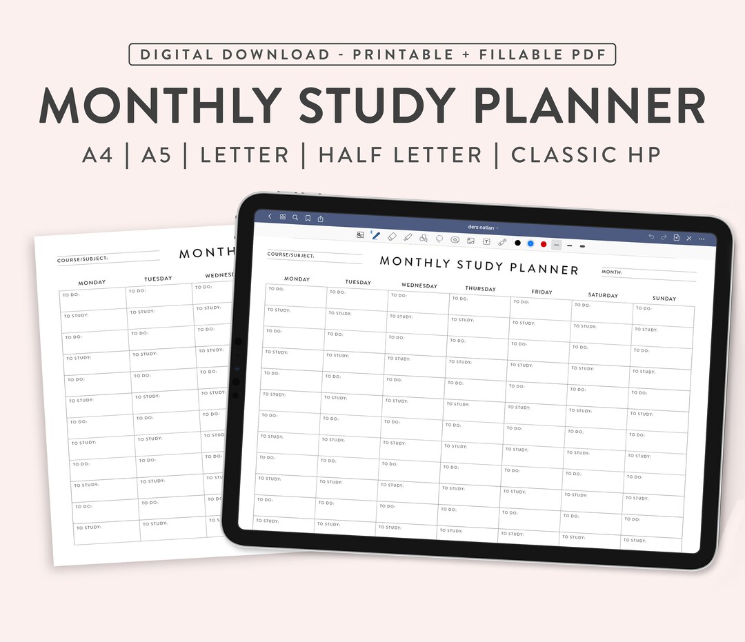 Printable Monthly Study Planner, Monthly Student Organizer, Study ...