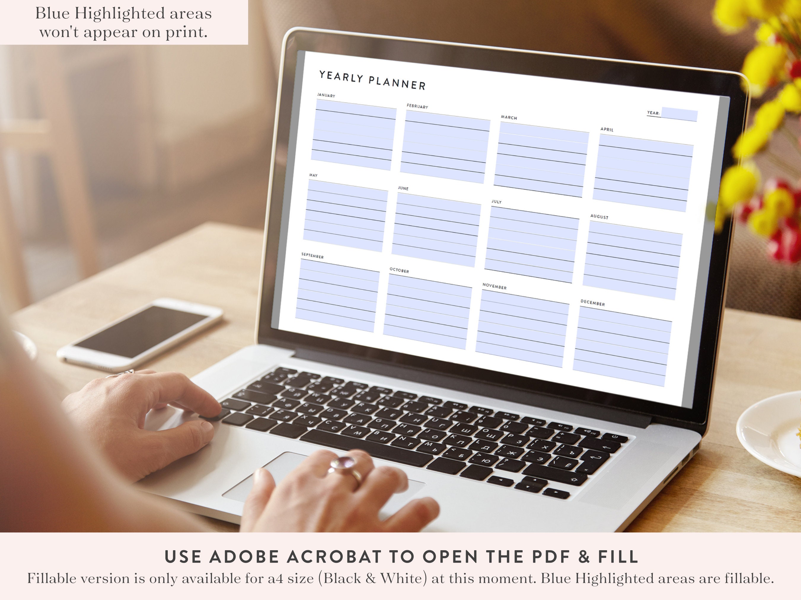 Printable Yearly Planner, Fillable | Undated Yearly Planner, Year at A ...
