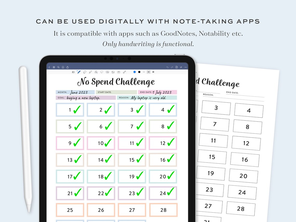 Printable No Spend Tracker, Fillable No Spend Challenge, No Spend Month ...