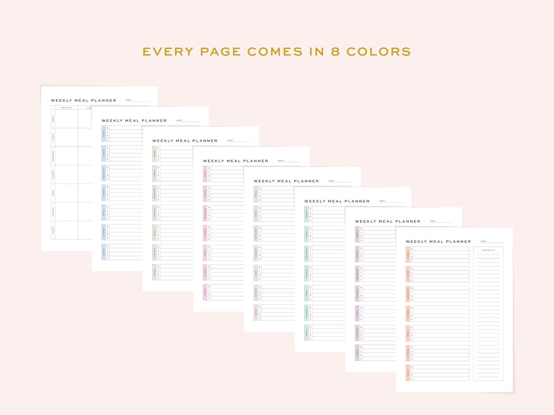 Printable Meal Planner and Grocery List, Fillable, 2 Versions 5 Sizes ...