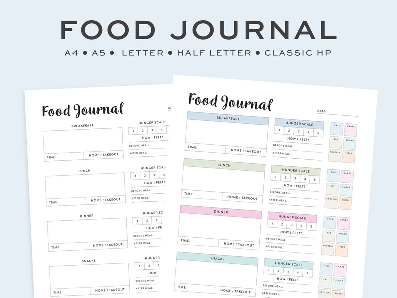 Printable Food Journal, Fillable Daily Food Diary, Daily Calorie ...