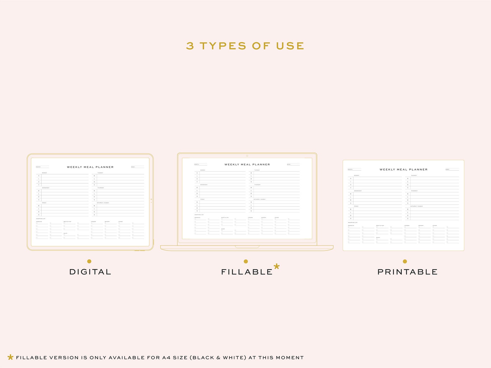 Printable Meal Planner, Fillable | Weekly Meal Planner | 5 Sizes: A4 ...