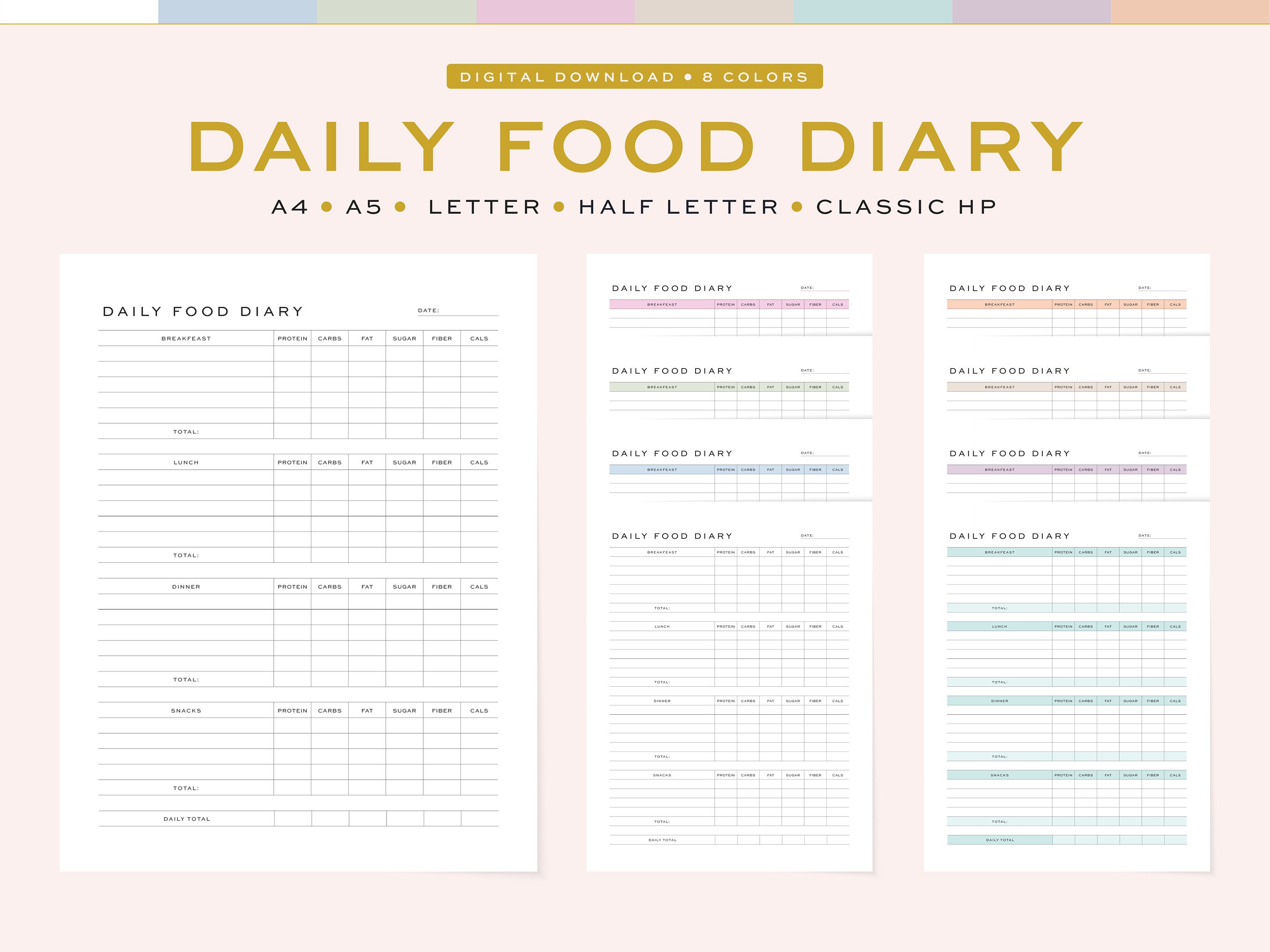 Printable Food Diary, Fillable Daily Food Log, Minimalist Calorie ...