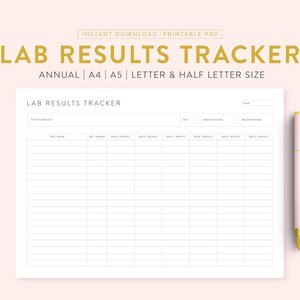 Printable Lab Results Tracker Annual Lab Results Chart Lab | Etsy