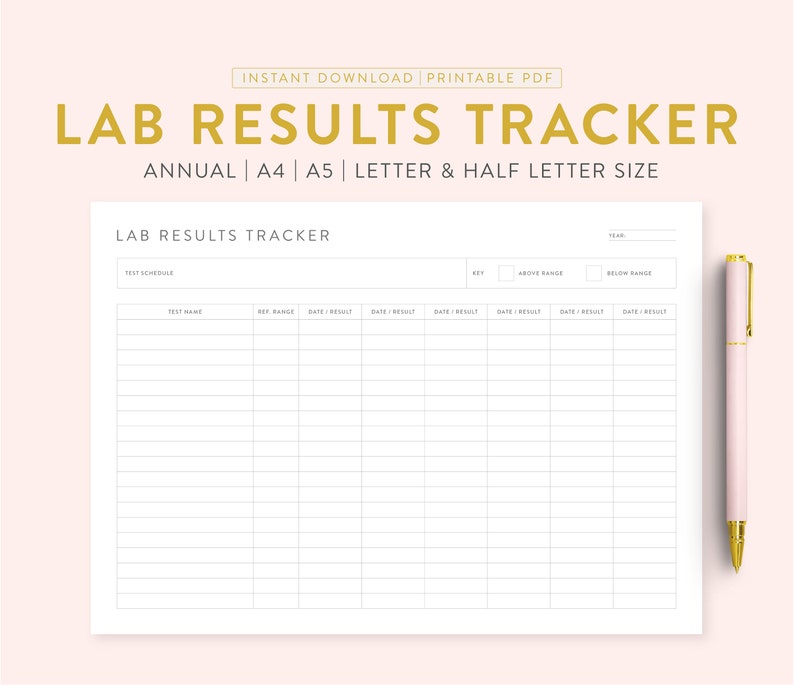 Printable Lab Results Tracker Annual Lab Results Chart Lab | Etsy
