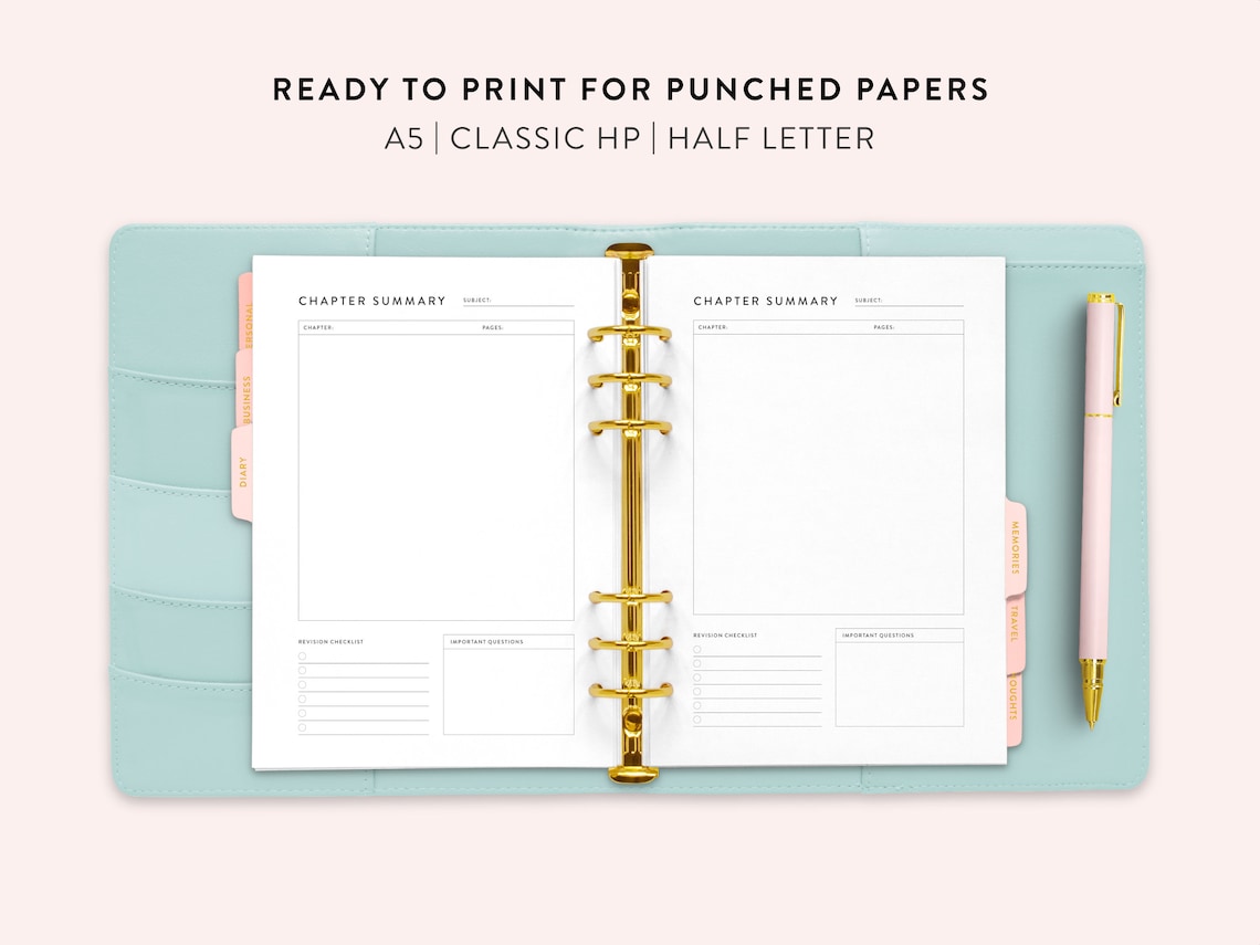 Printable Chapter Summary Planner, Fillable Study Organizer (digital ...