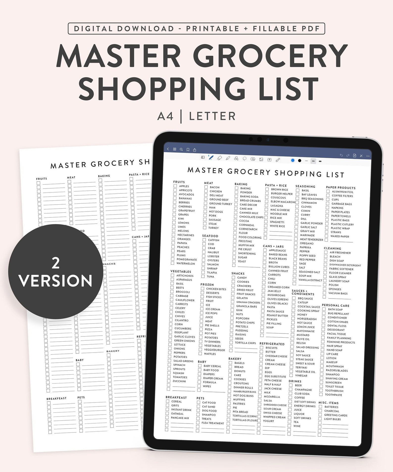 Printable Master Grocery List, Fillable Master Shopping List, Grocery ...