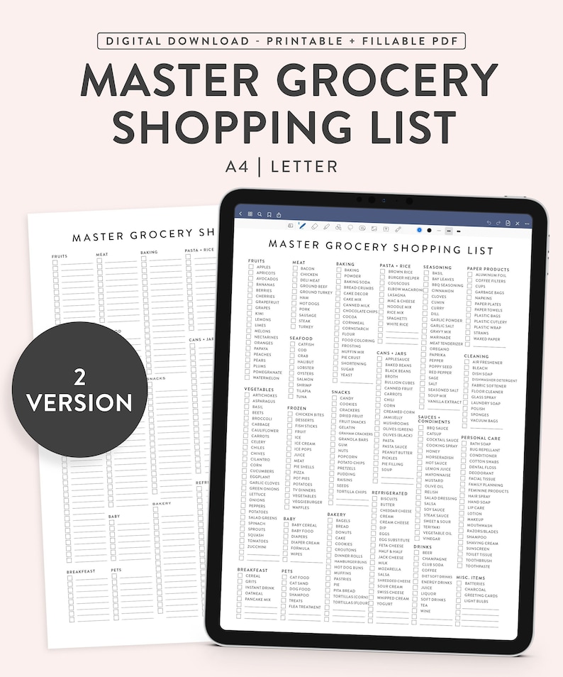 Printable Master Grocery List Fillable Master Shopping List Grocery