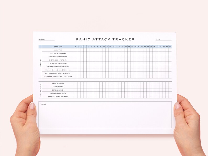 Printable Panic Attack Tracker, Fillable | Panic Attack Symptom Tracker ...