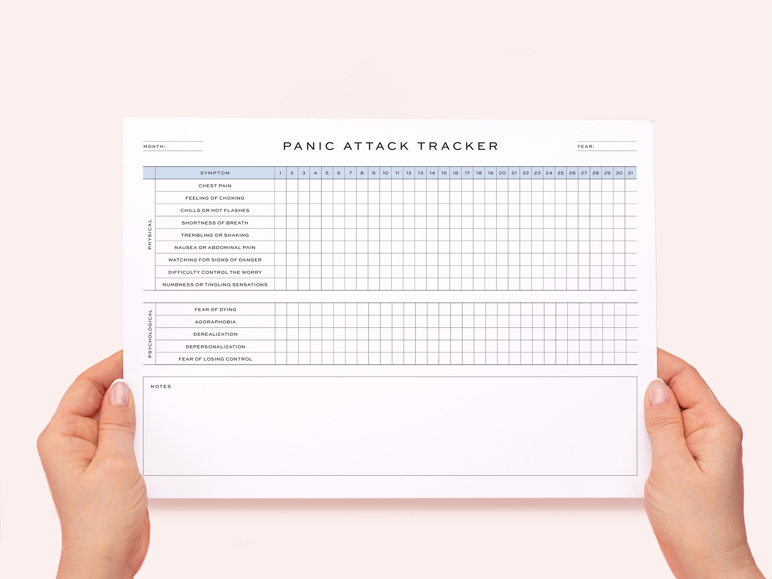 Printable Panic Attack Tracker, Fillable Panic Attack Symptom Tracker 5 ...