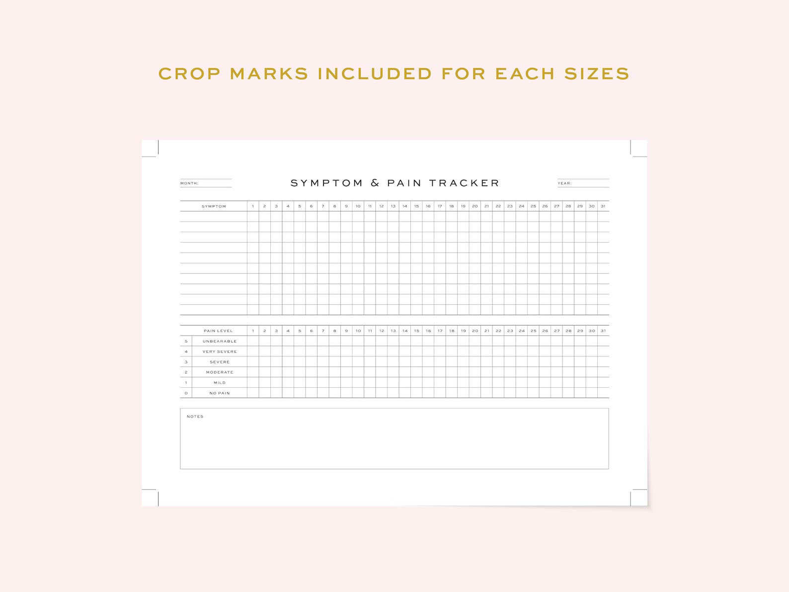 Printable Symptom and Pain Tracker Monthly Pain Level Tracker, Planner ...