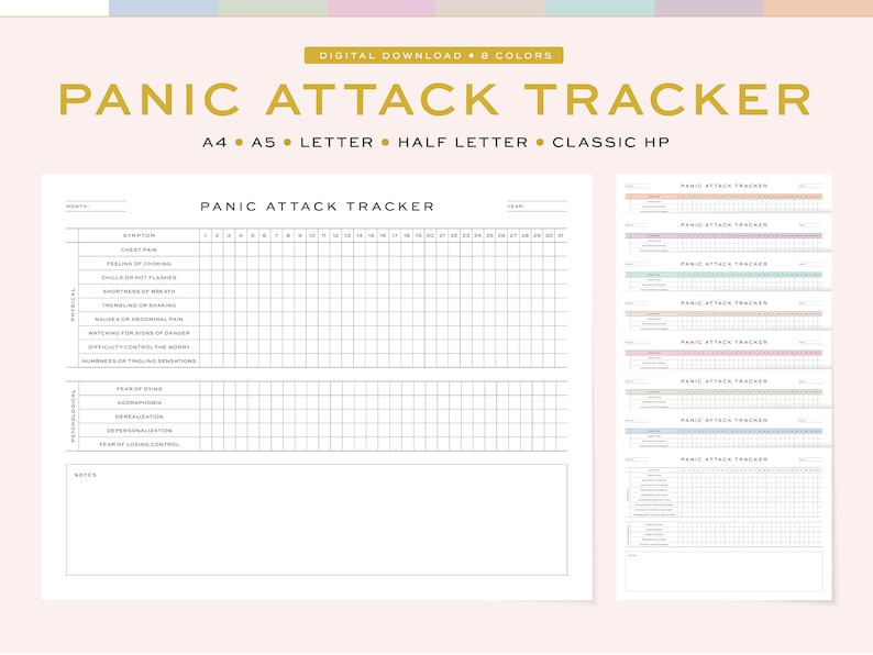 Printable Panic Attack Tracker, Fillable | Panic Attack Symptom Tracker ...
