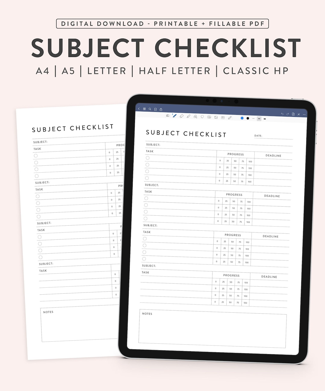 Printable Subject Checklist, Study Progress Tracker, Student To-do List ...