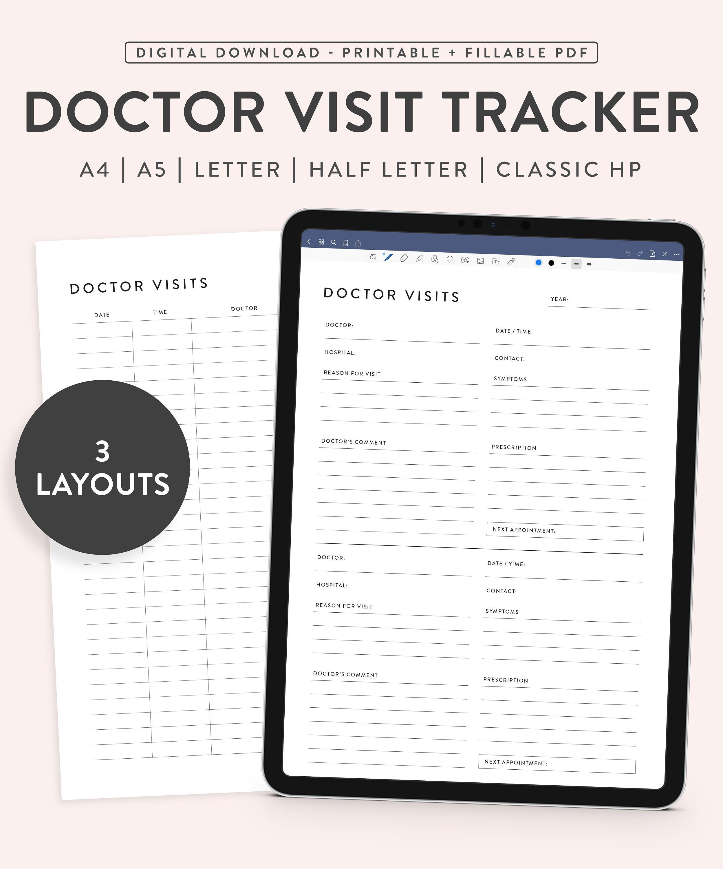 Printable Doctor Visit Notes, Doctor Visit Tracker, Health Record Logs ...