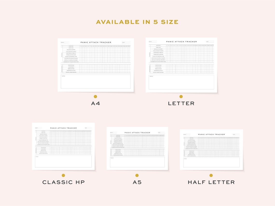 Printable Panic Attack Tracker, Fillable Panic Attack Symptom Tracker 5 ...