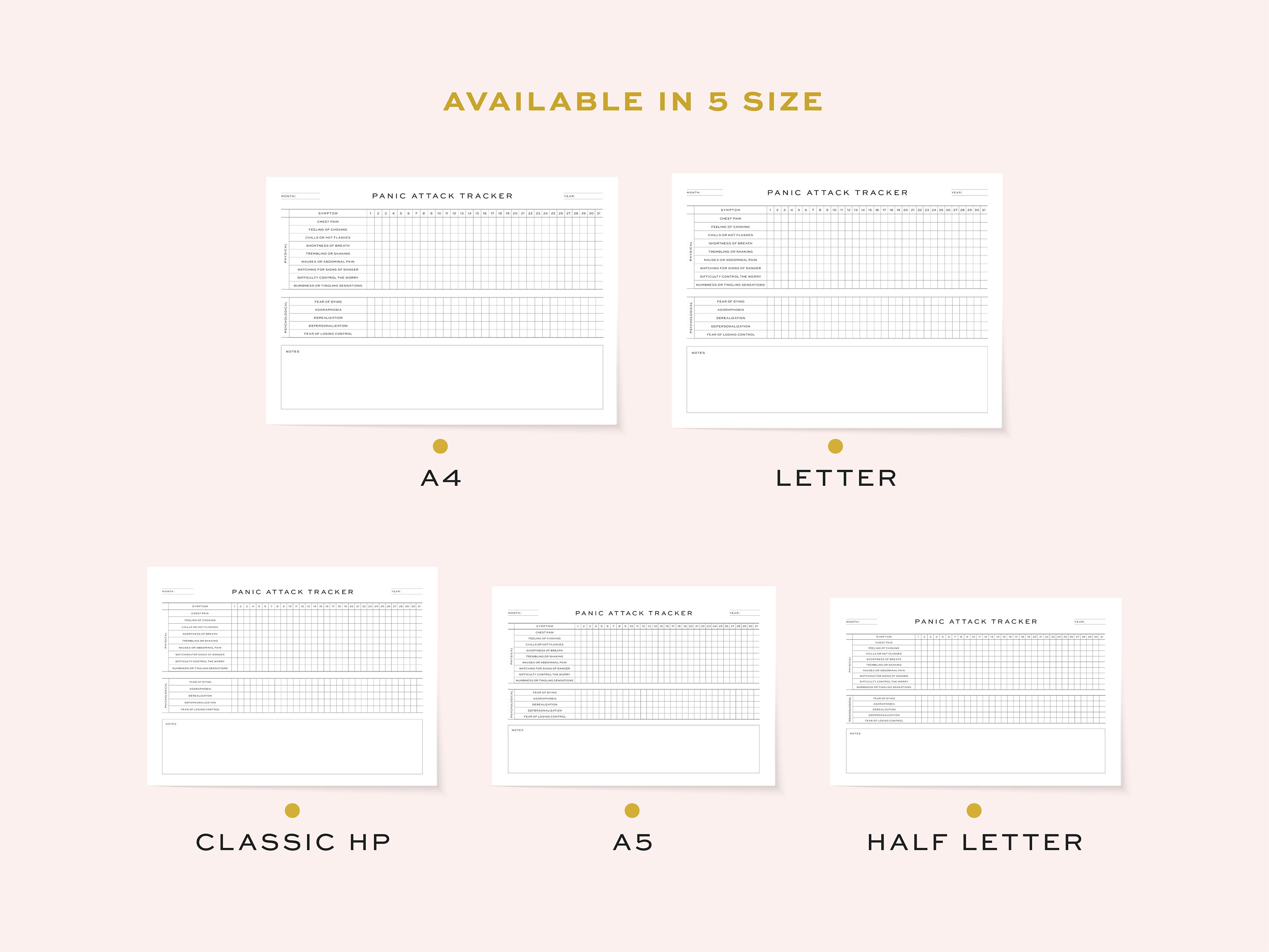 Printable Panic Attack Tracker, Fillable Panic Attack Symptom Tracker 5 ...