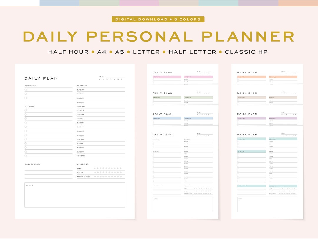 Printable Daily Planner, Fillable | Undated Personal Minimal Blank ...