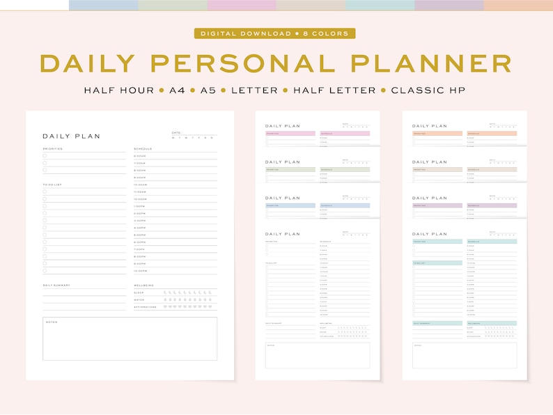 Printable Daily Planner, Fillable | Undated Personal Minimal Blank ...