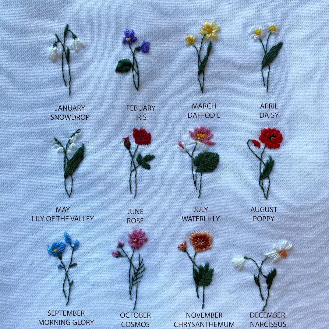 Personalised Birth Flower Hand Embroidered Sweatshirt - Etsy