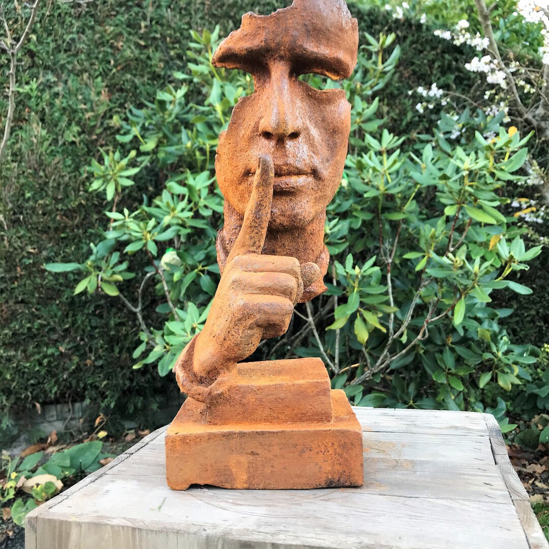Sculpture silence Cast-iron Face Bust of Man Garden Sculpture - Etsy