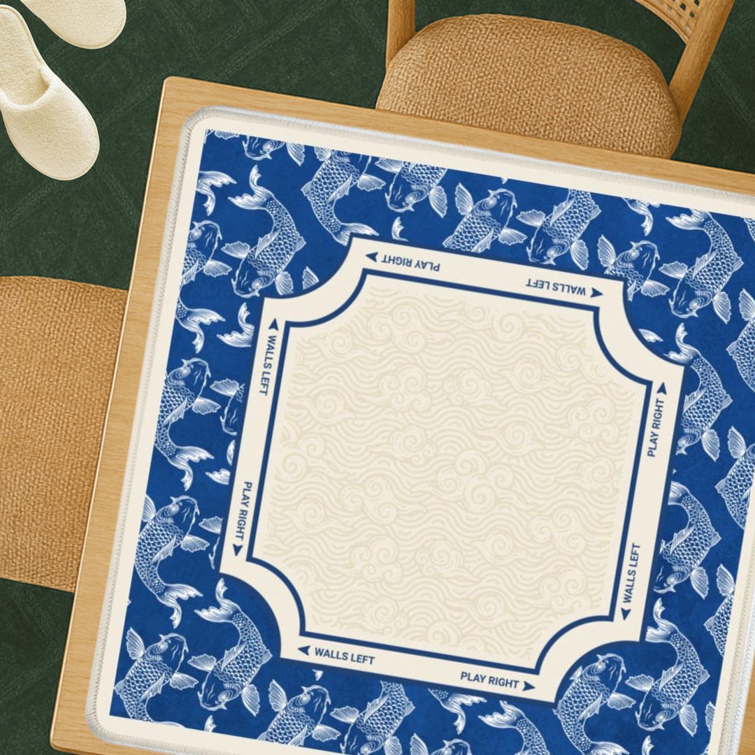 Mahjong Mat Chinoiserie Style, Colorful Mahjong Gift Mat, Blue Game Mat ...