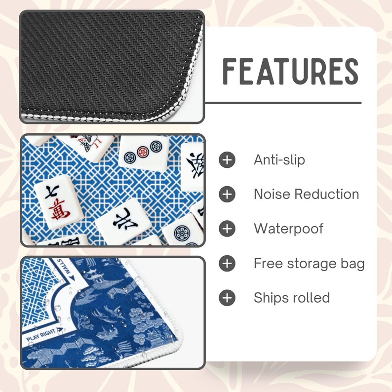 Mahjong Mat Chinoiserie, Colorful Mahjong Gift Mat, Blue Toile Game Mat ...