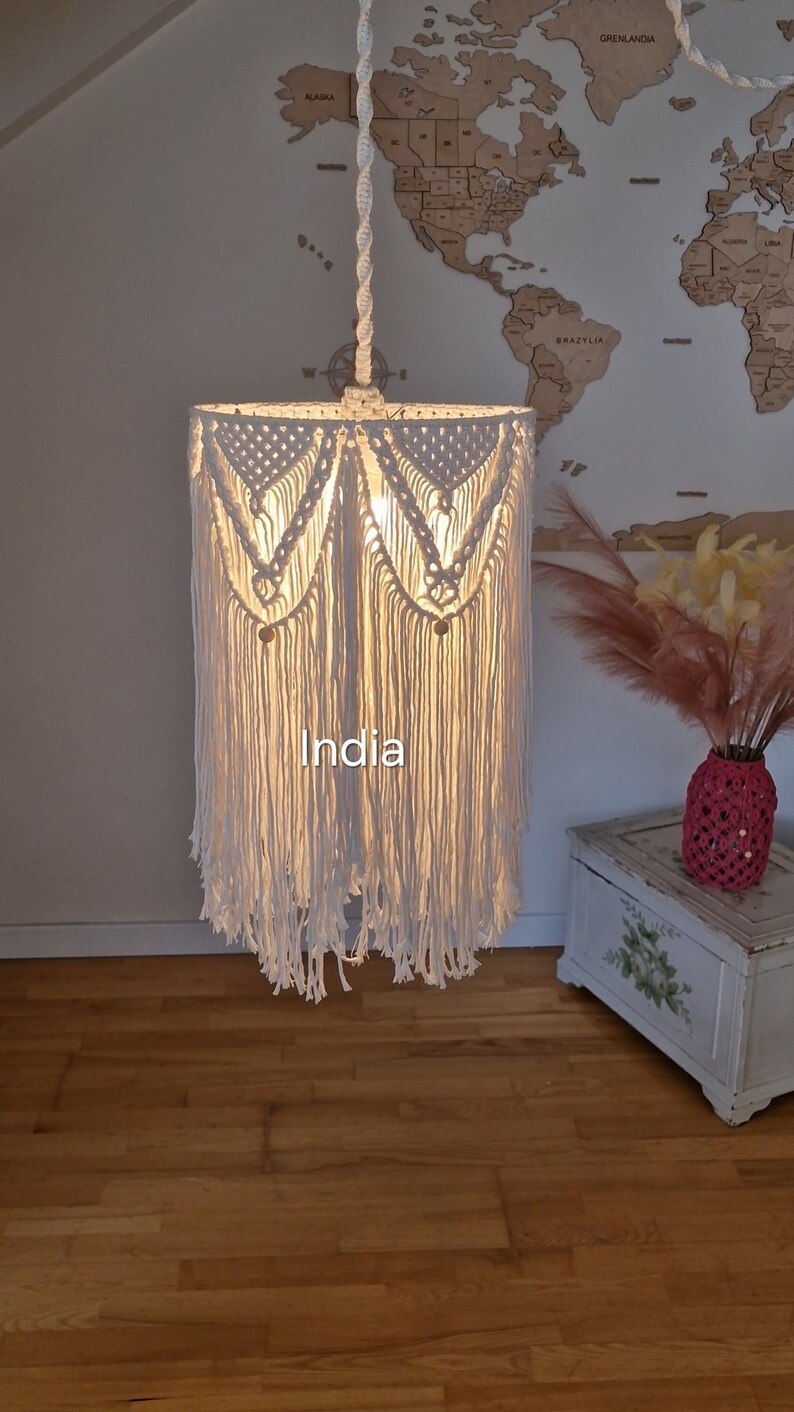 Macrame Lantern Lampshade, Boho Lamp, Boho Lantern, Boho Lampshade, String Lantern, Cotton ...
