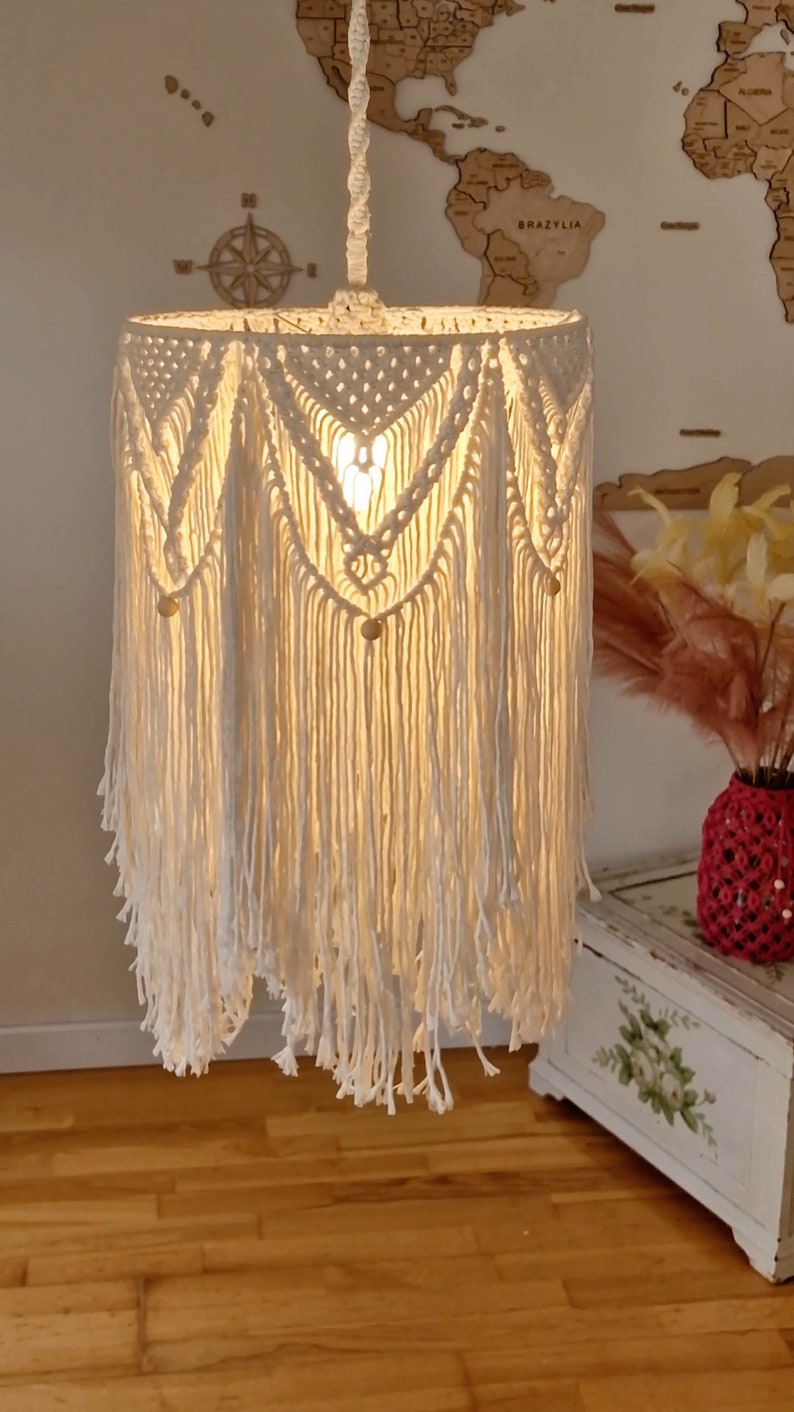 Macrame Lantern Lampshade, Boho Lamp, Boho Lantern, Boho Lampshade, String Lantern, Cotton ...