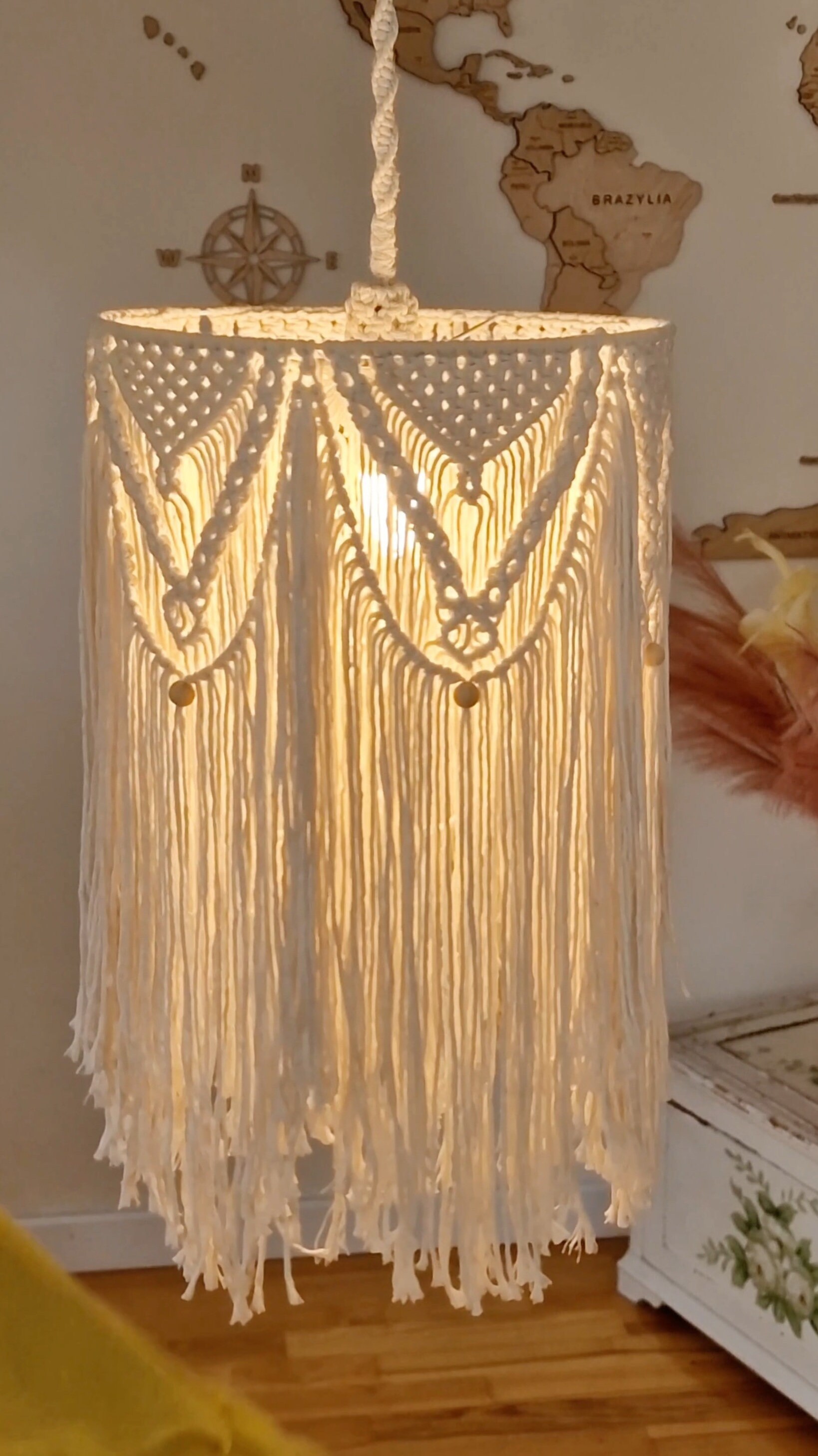 Macrame Lantern Lampshade, Boho Lamp, Boho Lantern, Boho Lampshade, String Lantern, Cotton ...