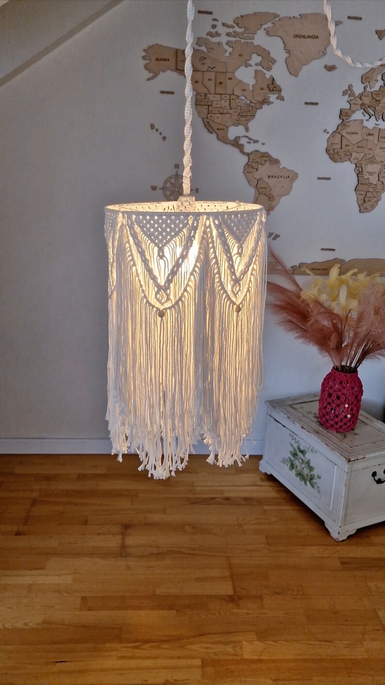 Macrame Lantern Lampshade, Boho Lamp, Boho Lantern, Boho Lampshade, String Lantern, Cotton ...