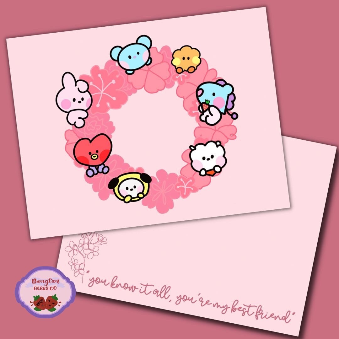 BT21 BTS Cherry Blossoms Floral Spring Day Mothers Day Greeting Card ...