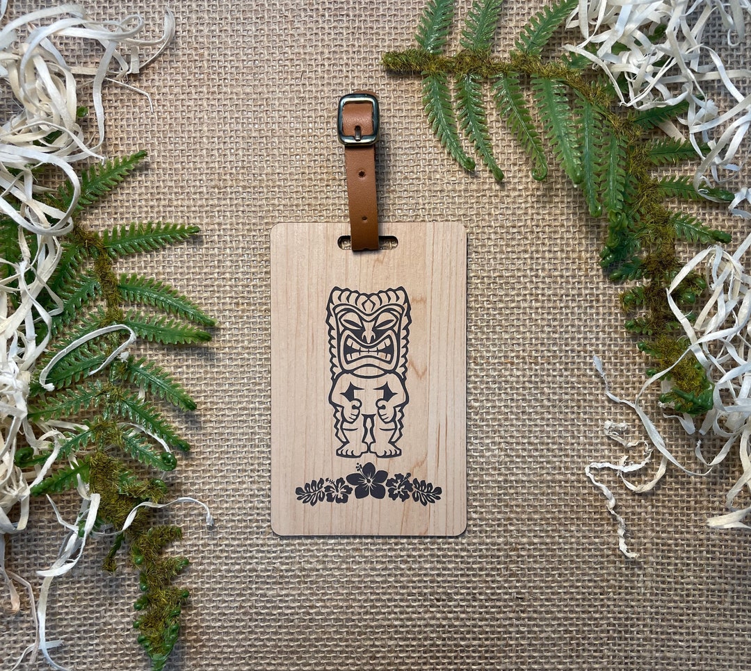 Personalized Engraved Tiki Luggage Tag With Flowers 4"x2.5" - Etsy