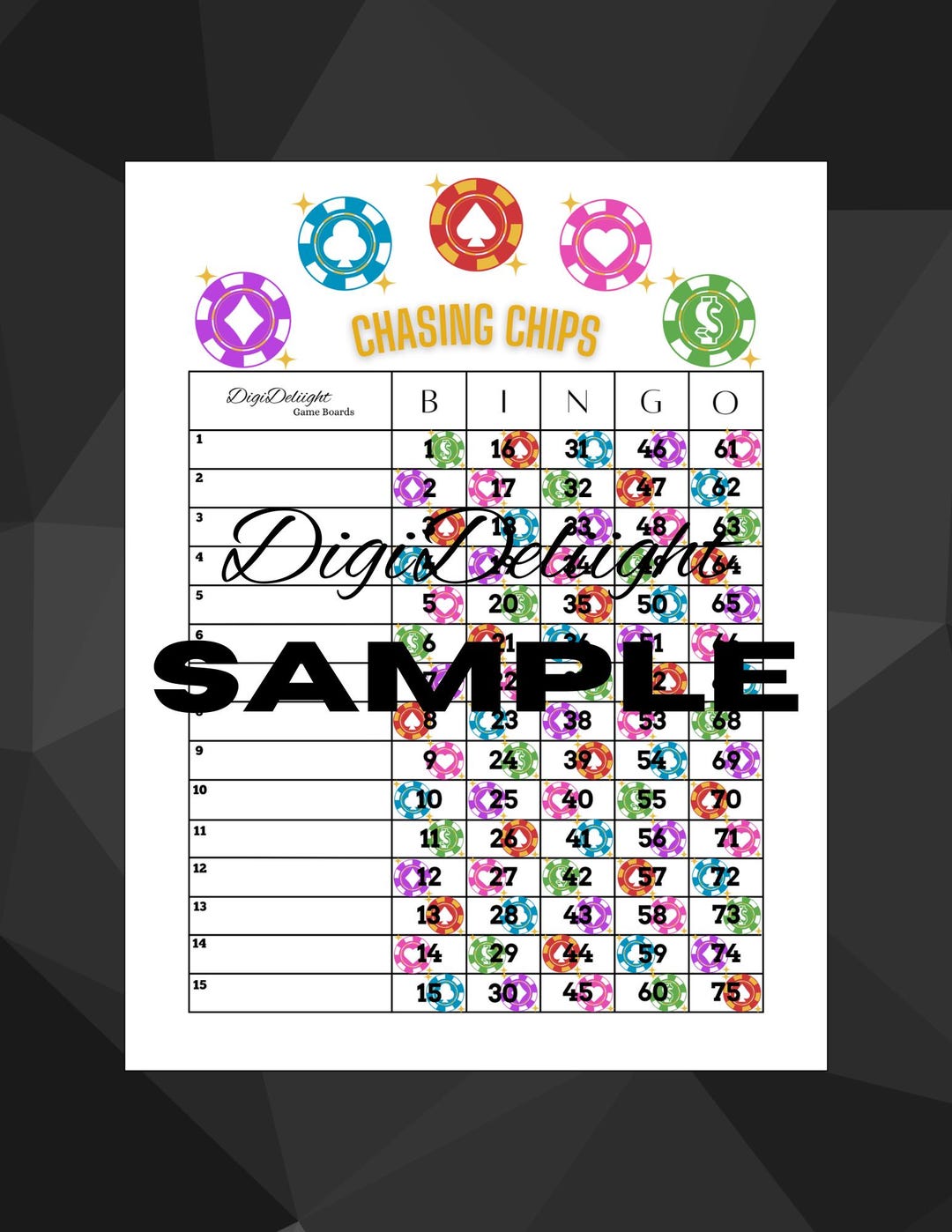 Chasing Chips Bingo Board - Etsy