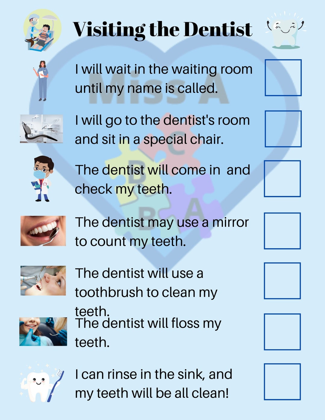 Dentist Visual Schedule Token Board Checklist Dental Visual - Etsy