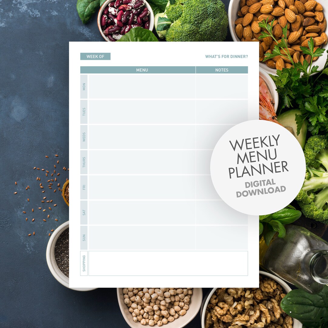 PRINTABLE Weekly Menu Planner With Notes, 3 Sizes + 3 Colours ...