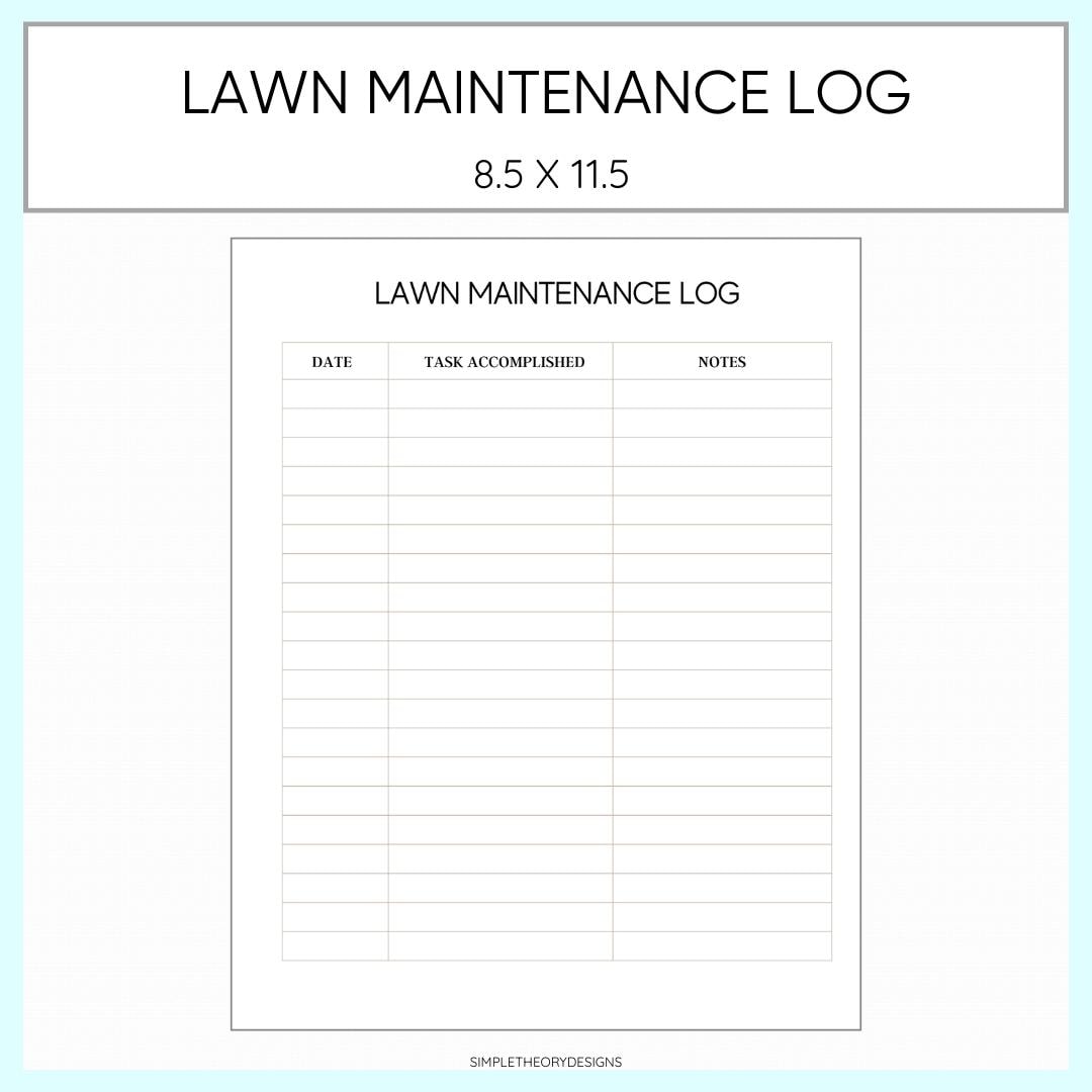Lawn Maintenance Log Template Simple Minimalist US Letter Printable ...